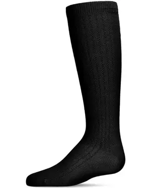 MEMOI Chain Stitch Knee High Socks - Black