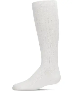 MEMOI Chain Stitch Knee High Socks White