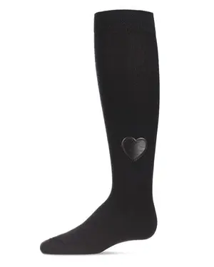 MEMOI Heart Patch Cotton-blend Knee High Socks - Black