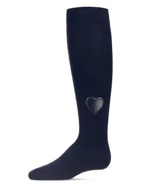 MEMOI Heart Patch Cotton-blend Knee High Socks - Navy