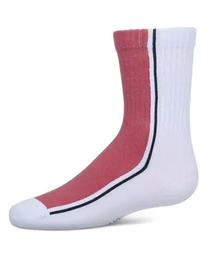 MEMOI Color Block Stripe Crew Socks - Pink