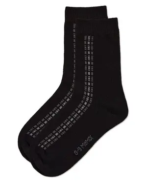 MEMOI Vertical Dashed Line Crew Socks - Black