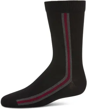 MEMOI Striped Fine-gauge Crew Socks - Black