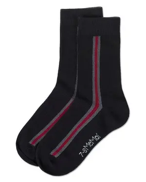 MEMOI Striped Fine-gauge Crew Socks - Black