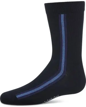 MEMOI Striped Fine-gauge Crew Socks - Navy