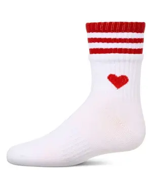 MEMOI Sport Rib Heart Crew Socks - White