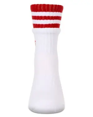 MEMOI Sport Rib Heart Crew Socks - White