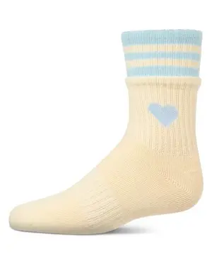 MEMOI Sport Rib Heart Crew Socks - Winter White
