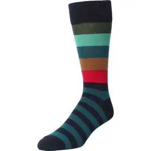 MEMOI Striped Crew Socks - Navy
