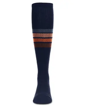 MEMOI Retro Stripe Ribbed Knee High Socks - Navy