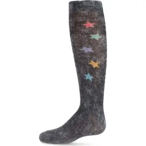 MEMOI Distressed Denim Star Knee High Socks - Black