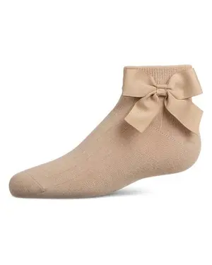 MEMOI Ribbed Bow Anklet Socks - Tan