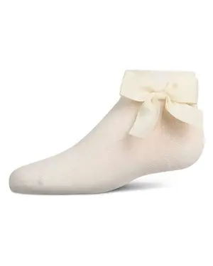 MEMOI Ribbed Bow Anklet Socks - Winter White