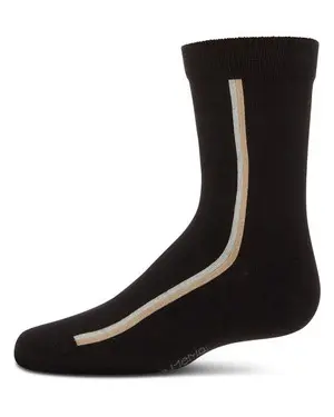 MEMOI Dual-stripe Fine-gauge Crew Sock - Black