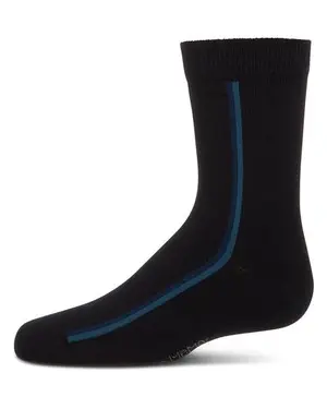 MEMOI Dual-stripe Fine-gauge Crew Sock - Navy