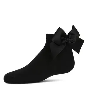 MEMOI Anklet Socks With Bow Detail - Black