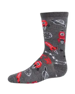 MEMOI Rocket Ship Crew Socks Charcoal