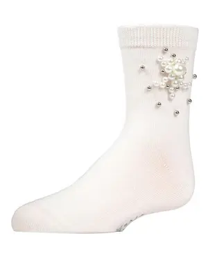 MEMOI Pearl Burst Crew Socks - Winter White