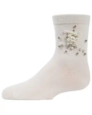 MEMOI Pearl Burst Crew Socks - Winter White