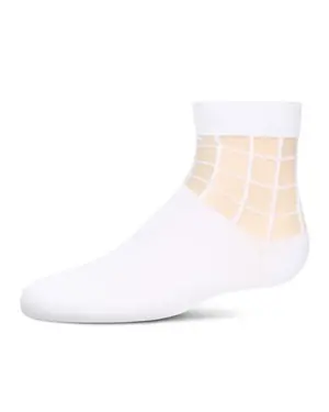 MEMOI Window Pane Sheer Crew Socks - White