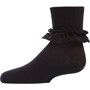 MEMOI Layered-Lace Ruffle-Trim Ankle Socks Black