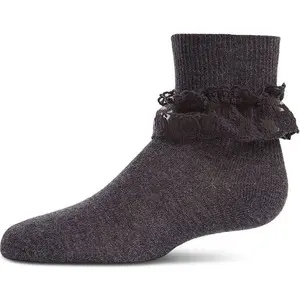 MEMOI Layered-lace Ruffle-trim Ankle Socks - Charcoal