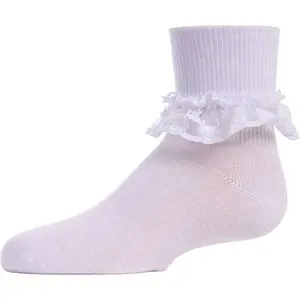 MEMOI Layered-Lace Ruffle-Trim Ankle Socks White