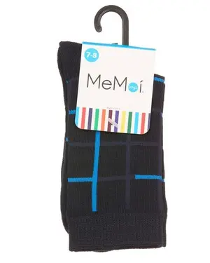 MEMOI Windowpane Plaid Crew Socks - Navy