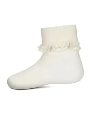 MEMOI Eyelet Ruffle Trim Ankle Socks - Ivory