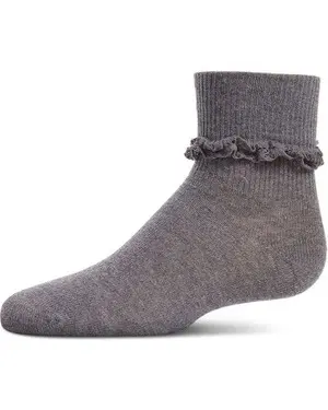 MEMOI Eyelet Ruffle Trim Ankle Socks - Light Gray