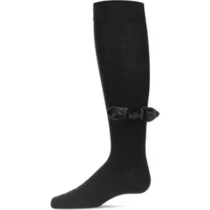 MEMOI Velvet Bow Knee High Socks - Black