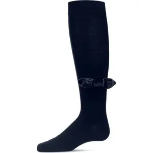 MEMOI Velvet Bow Knee High Socks - Navy