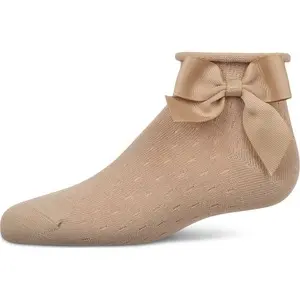 MEMOI Pointelle Anklet Socks - Tan