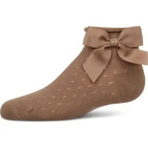 MEMOI Pointelle Anklet Socks - Taupe