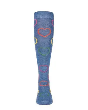 MEMOI Dazzling Hearts Knee High Socks - Denim