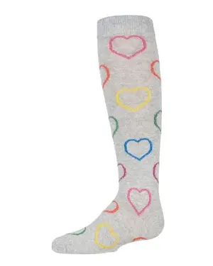 MEMOI Dazzling Hearts Knee High Socks - Lt Gray Heather