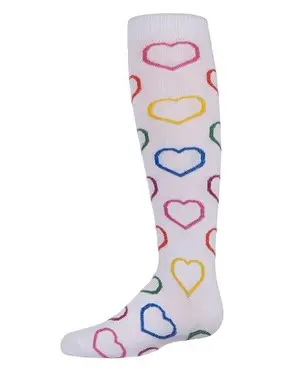 MEMOI Dazzling Hearts Knee High Socks White