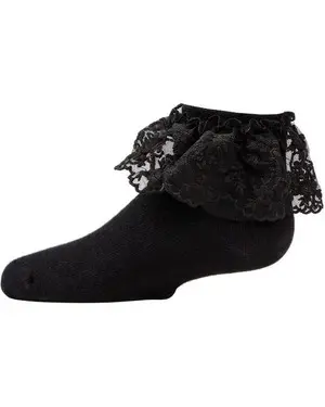 MEMOI Petite Floral Lace Anklet Socks - Black