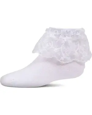 MEMOI Petite Floral Lace Anklet Socks - White