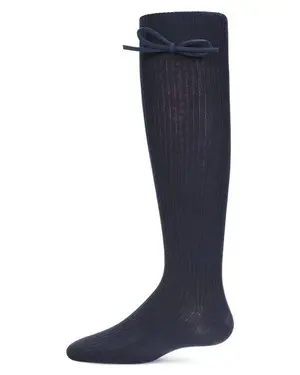 MEMOI Ribbed Bow Knee-high Socks - Navy