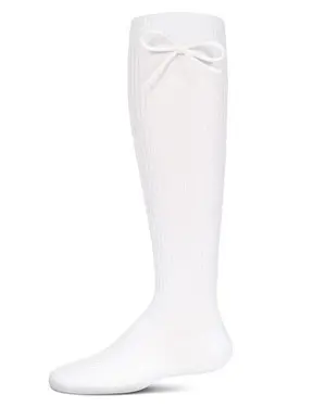 MEMOI Ribbed Bow Knee-high Socks - White