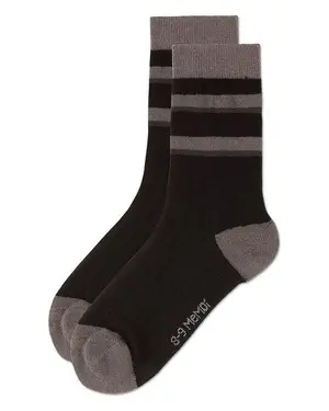 MEMOI Tonal Stripe Crew Socks - Black