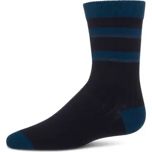 MEMOI Tonal Stripe Crew Socks - Navy