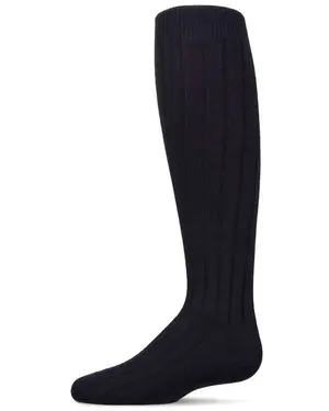 MEMOI Wide Ribbed Knee High Socks - Navy