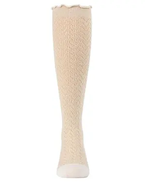 MEMOI Open Work Shimmer Knee High Socks - Winter White