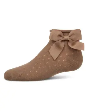 MEMOI Pointelle Anklet Socks - Taupe