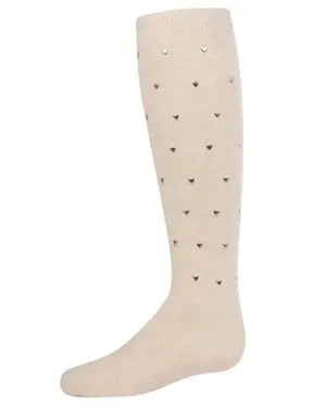 MEMOI Sweetheart Studded Knee-High Socks Oatmeal
