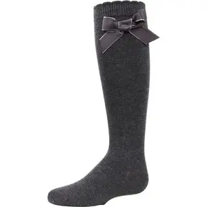 MEMOI Sweet Bow Knee High Socks - Charcoal