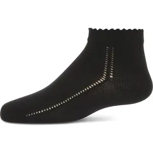 MEMOI Open-work Lettuce-edge Ankle Socks - Black