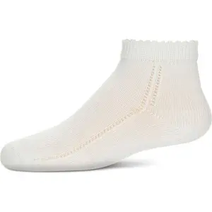MEMOI Open-work Lettuce-edge Ankle Socks - Winter White